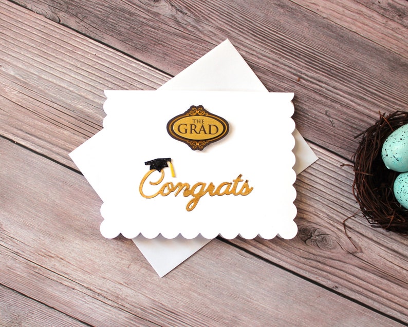 Graduation Card Congratulations Cap Black Beige Gold | Etsy