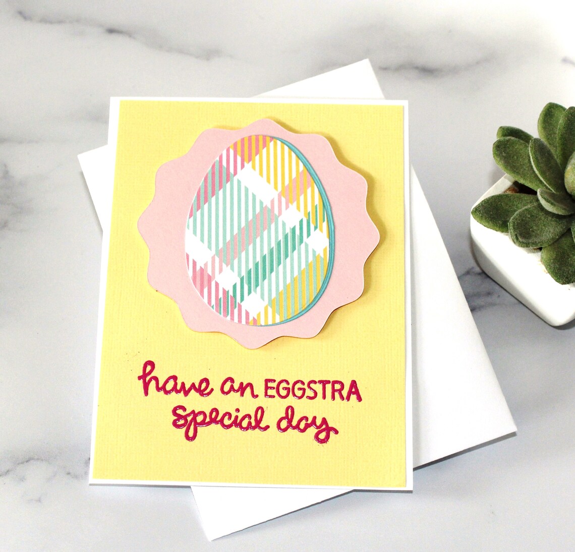 Easter Card Have an Eggstra Special Day Egg Pink Yellow | Etsy