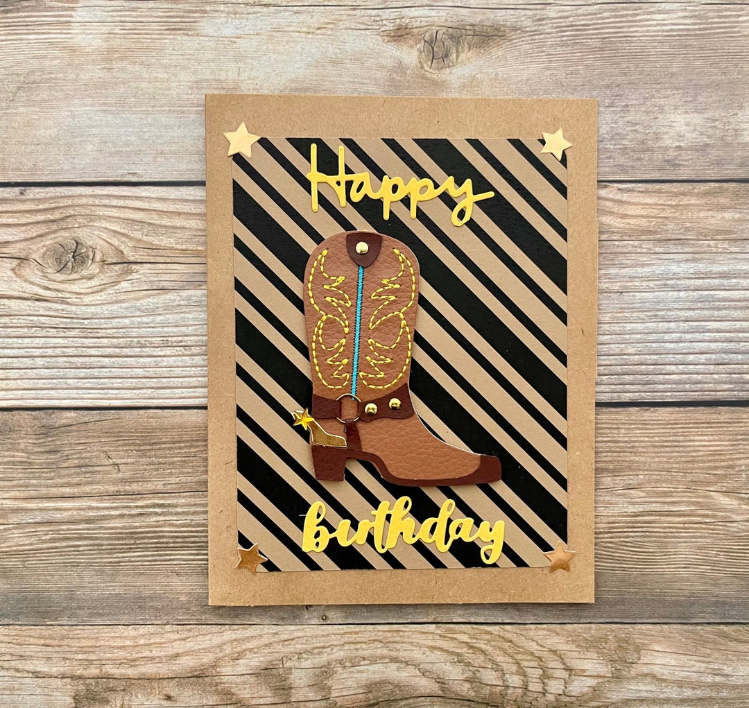 Happy Birthday Western Theme Cowboy Boot Stripes Black - Etsy