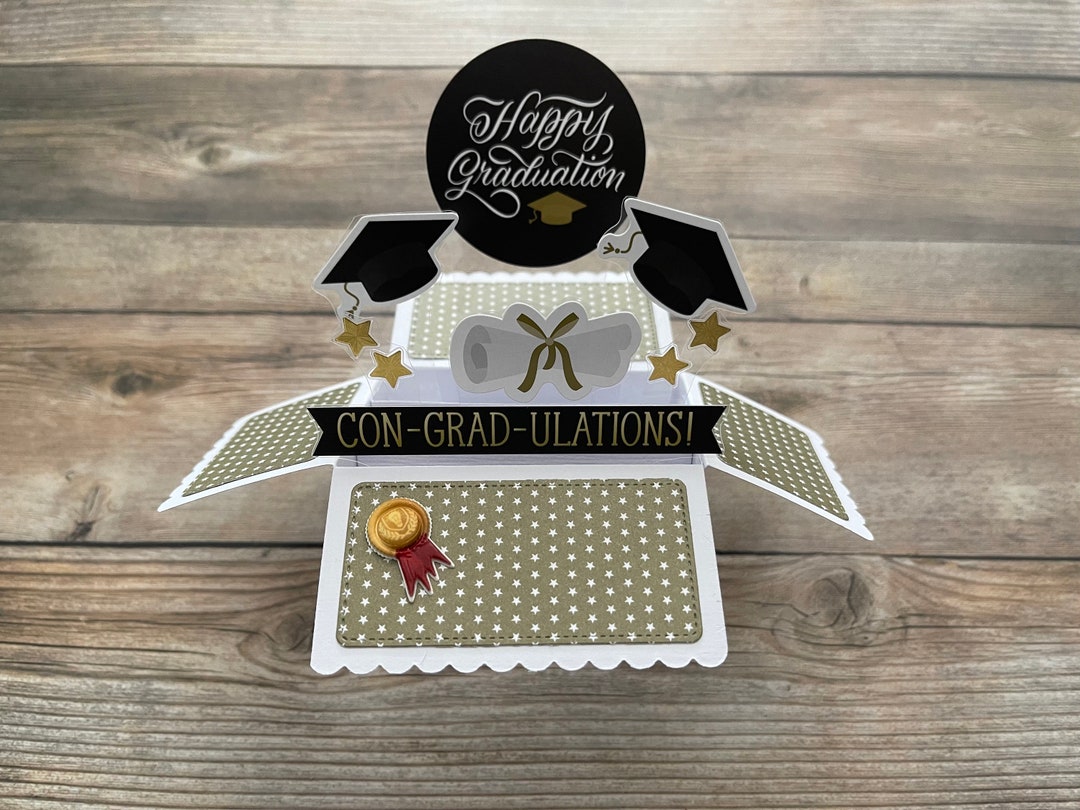 3D Box Pop up Graduation Card L Black White Gold L Cap Diploma L Happy ...