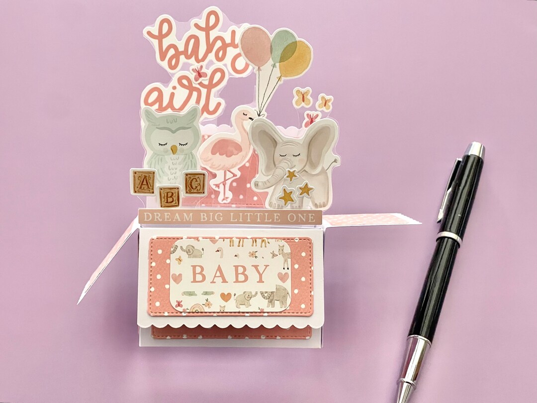 3D Box Pop up Baby Girl Card L Baby Shower L Congratulations Expecting ...