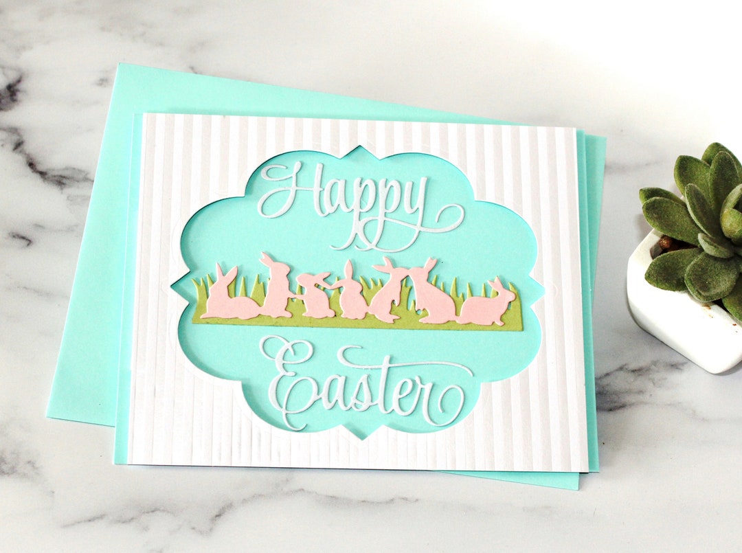 Easter Card, Easter Bunnies, Green Blue Pink White, Blank Inside, Free ...