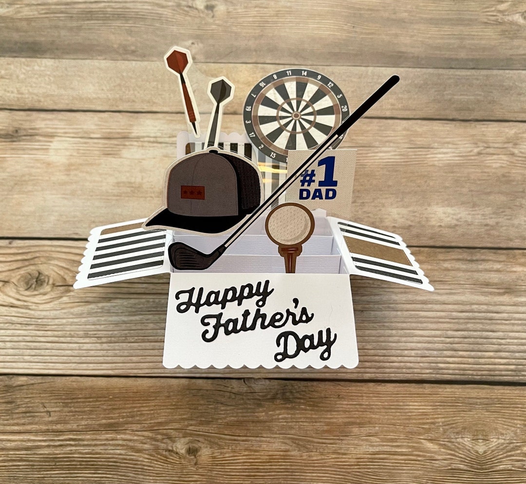 3D Box Father's Day Pop up Card, Golf and Darts Theme, 1 Dad, Happy ...
