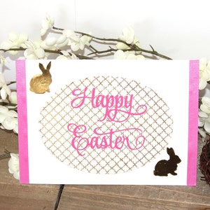 Easter Card, Bunny, Pink Gold White, Ribbon, Blank Inside, Free US ...
