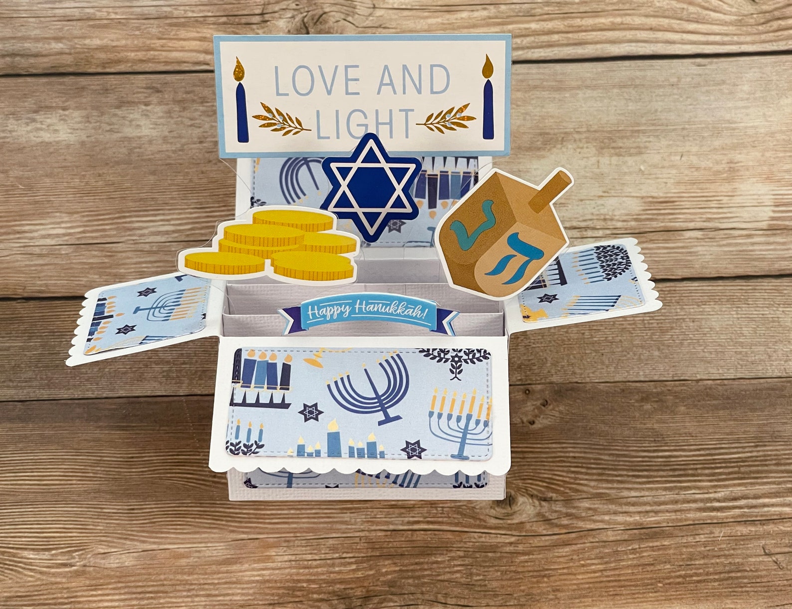 3D Box Pop Hanukkah Card Menorah Gelt Dreidel Gifts Blue - Etsy