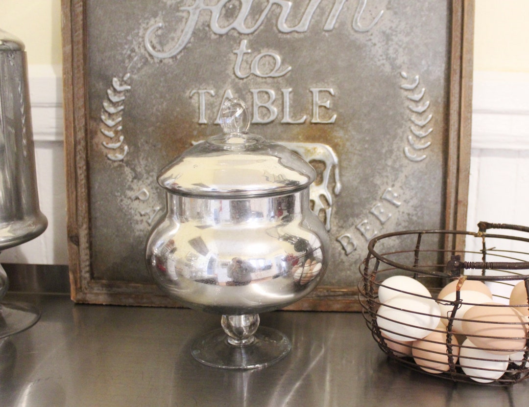 Hand Antiqued Mercury Glass Apothecary Jar L Centerpiece L French Decor