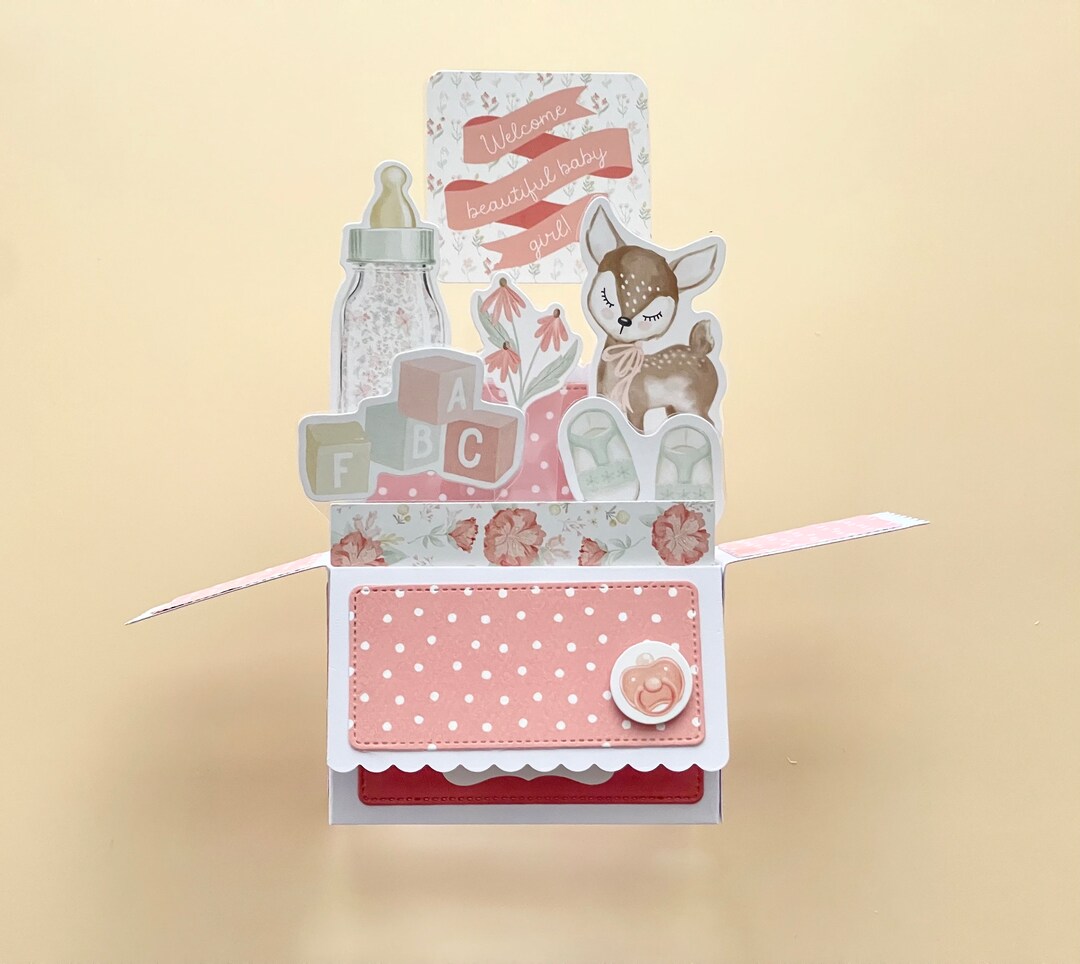 3D Box Pop up Baby Card, Little Girl, Baby Shower, Congratulations ...