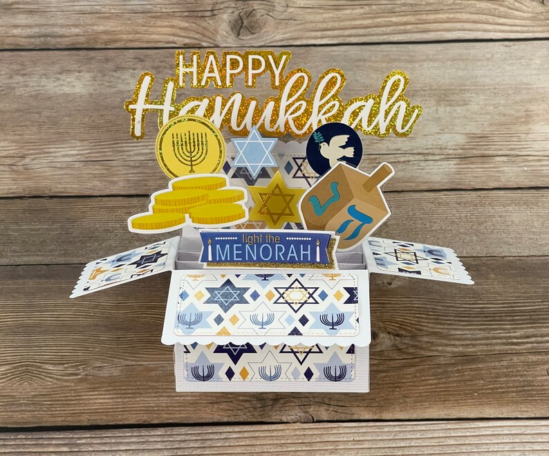 3D Box Pop Hanukkah Card Menorah Gelt Dreidel Gifts Blue - Etsy