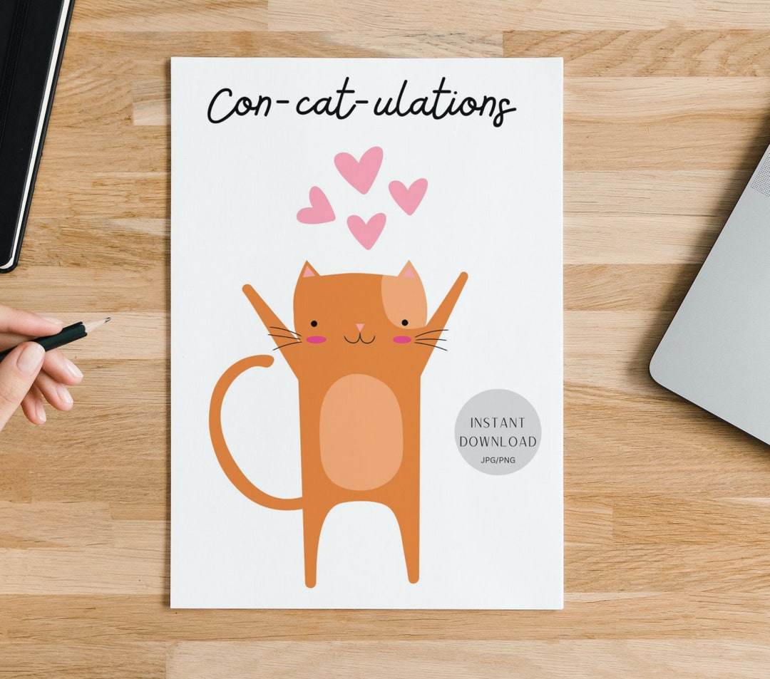 Printable Birthday Card L Cat Theme L Con-cat-ulations It's Your ...