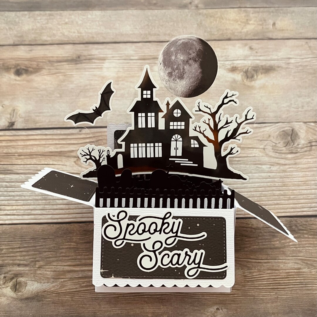 3D Box Pop up Halloween Card, Black and White, Spooky Scary, Haunted ...