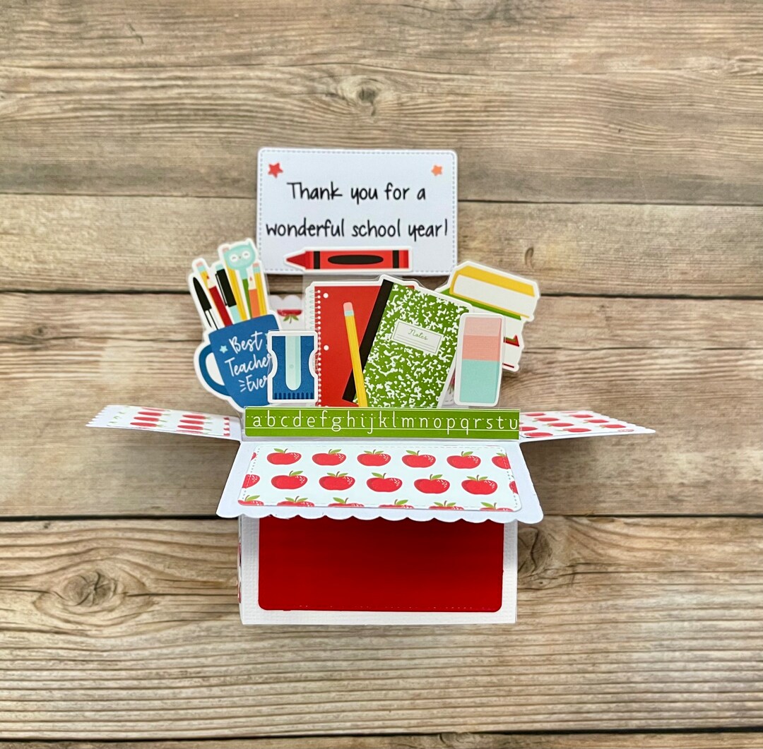 3D Box Pop up Teacher Thank You Card L Notebook Pencils L End of Year ...