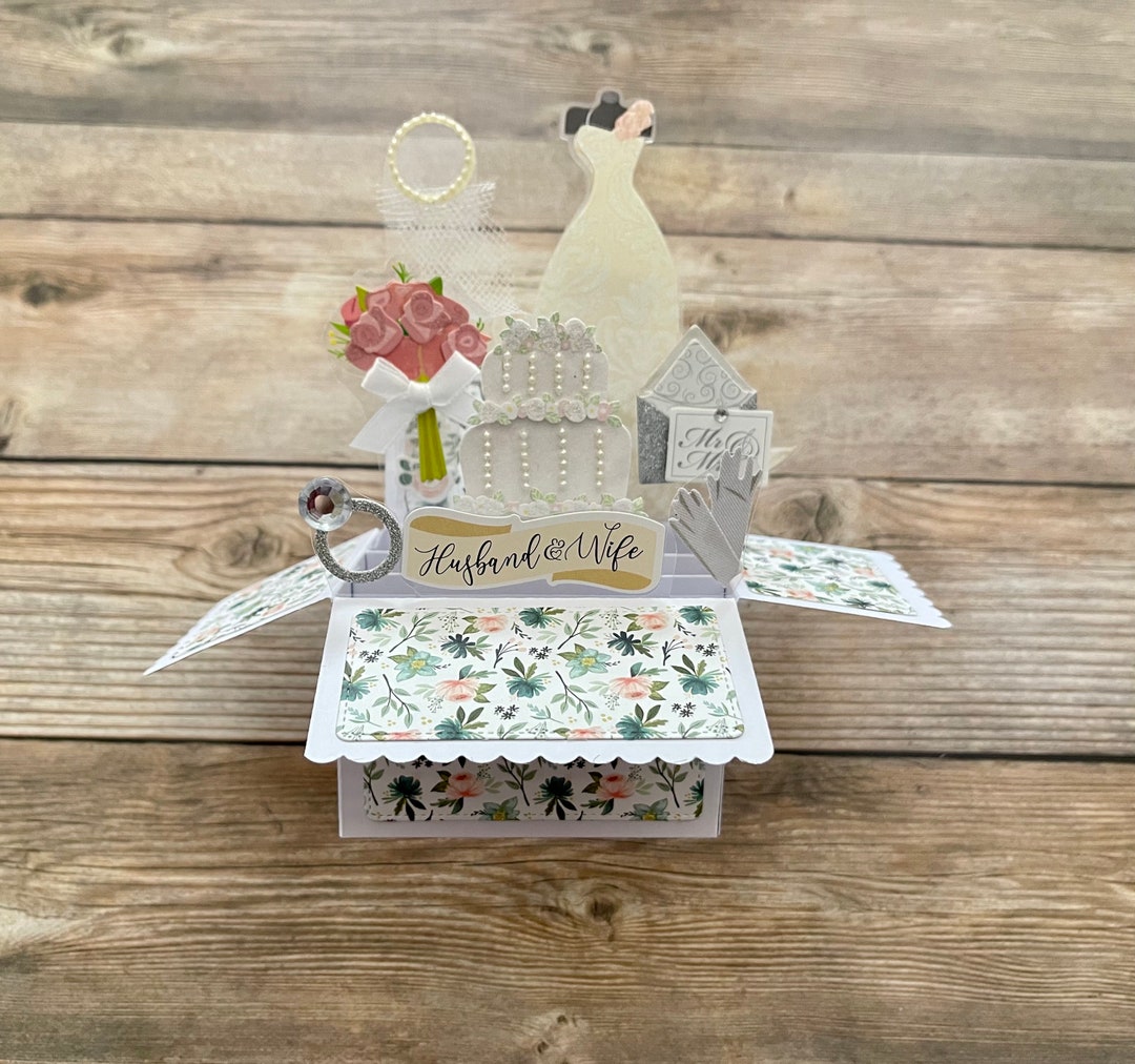 3D Box Pop up Wedding Card, Wedding Cake and Dress, Husband and Wife ...