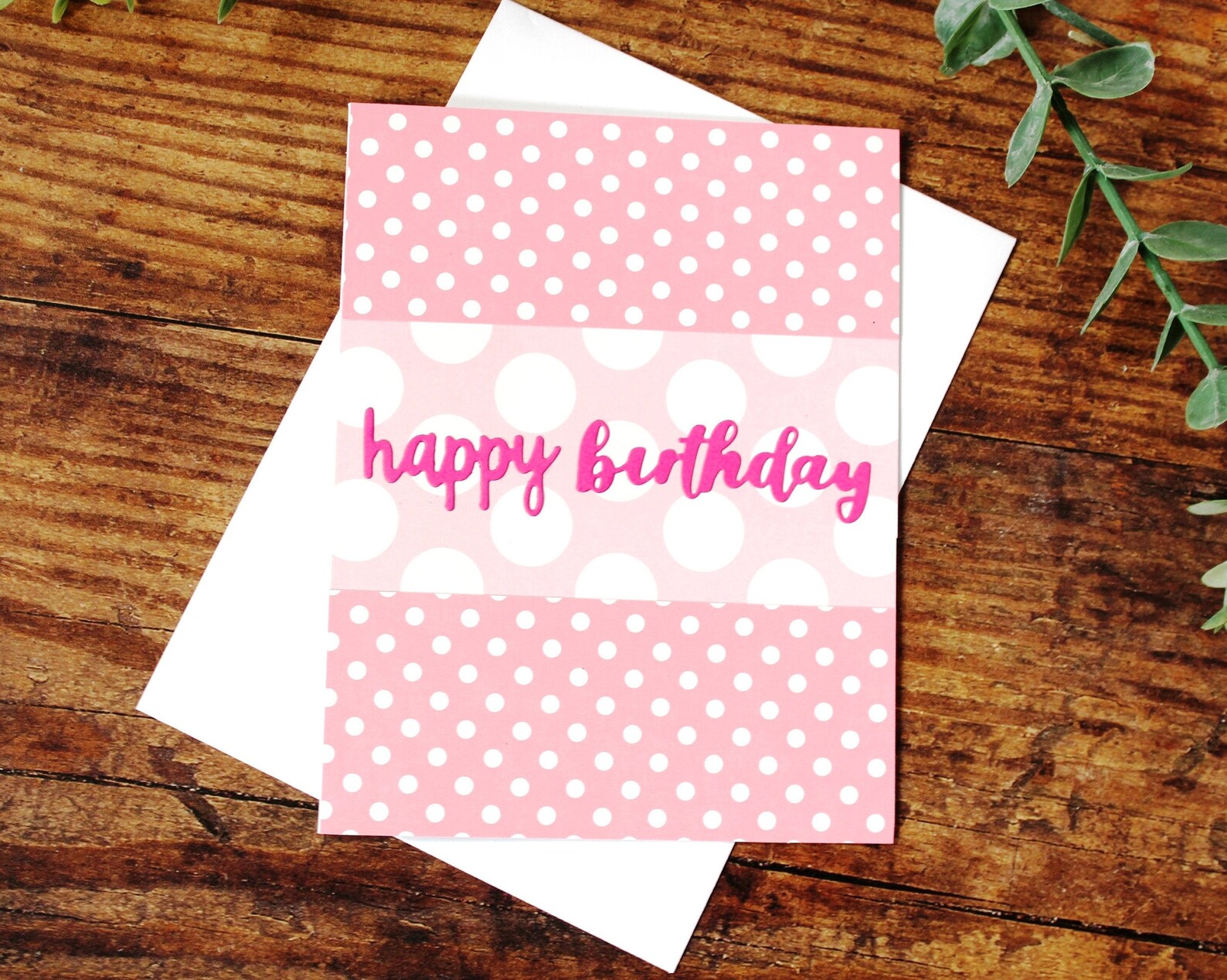 Happy Birthday Polka Dots Pink White Blank Inside Free US | Etsy