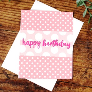 Happy Birthday Polka Dots Pink White Blank Inside Free US | Etsy