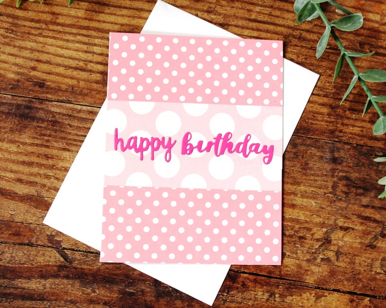 Happy Birthday Polka Dots Pink White Blank Inside Free US - Etsy