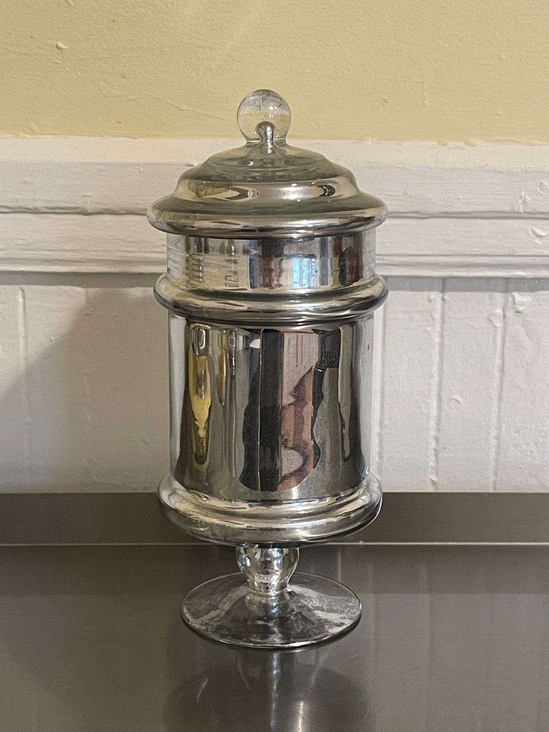 Hand Antiqued Mercury Glass Apothecary Jar Centerpiece Etsy