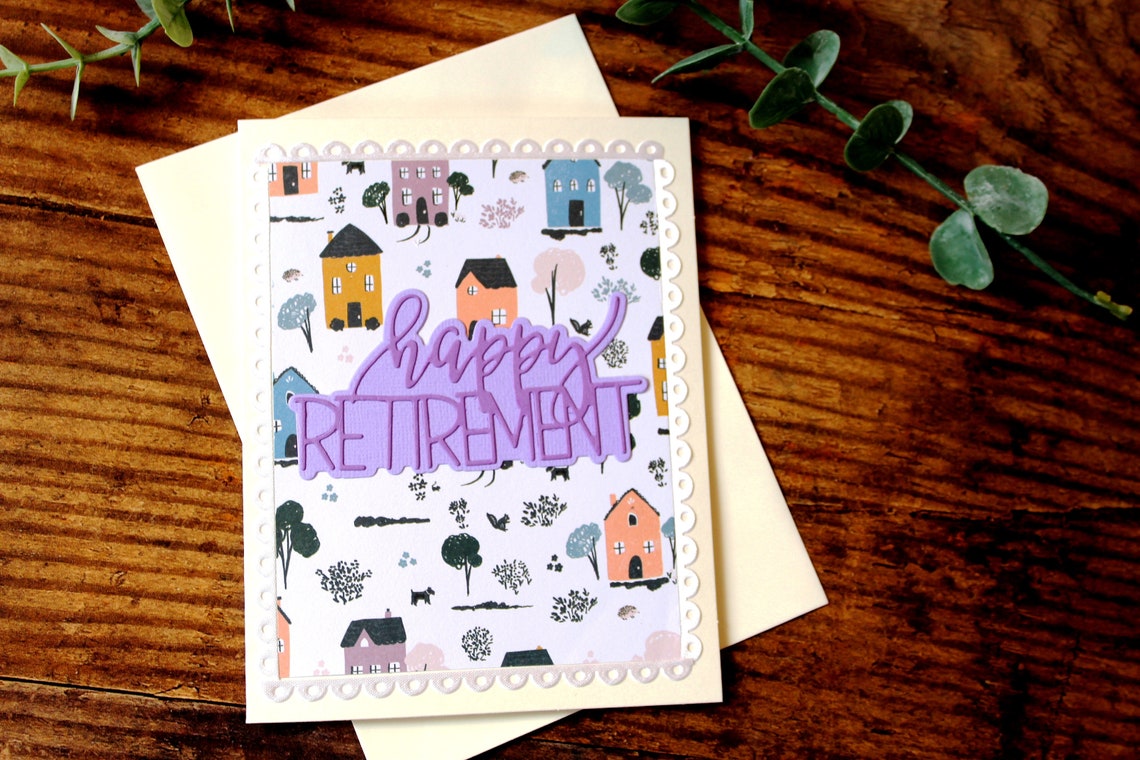 Happy Retirement Cream Purple White Houses Blank Inside - Etsy