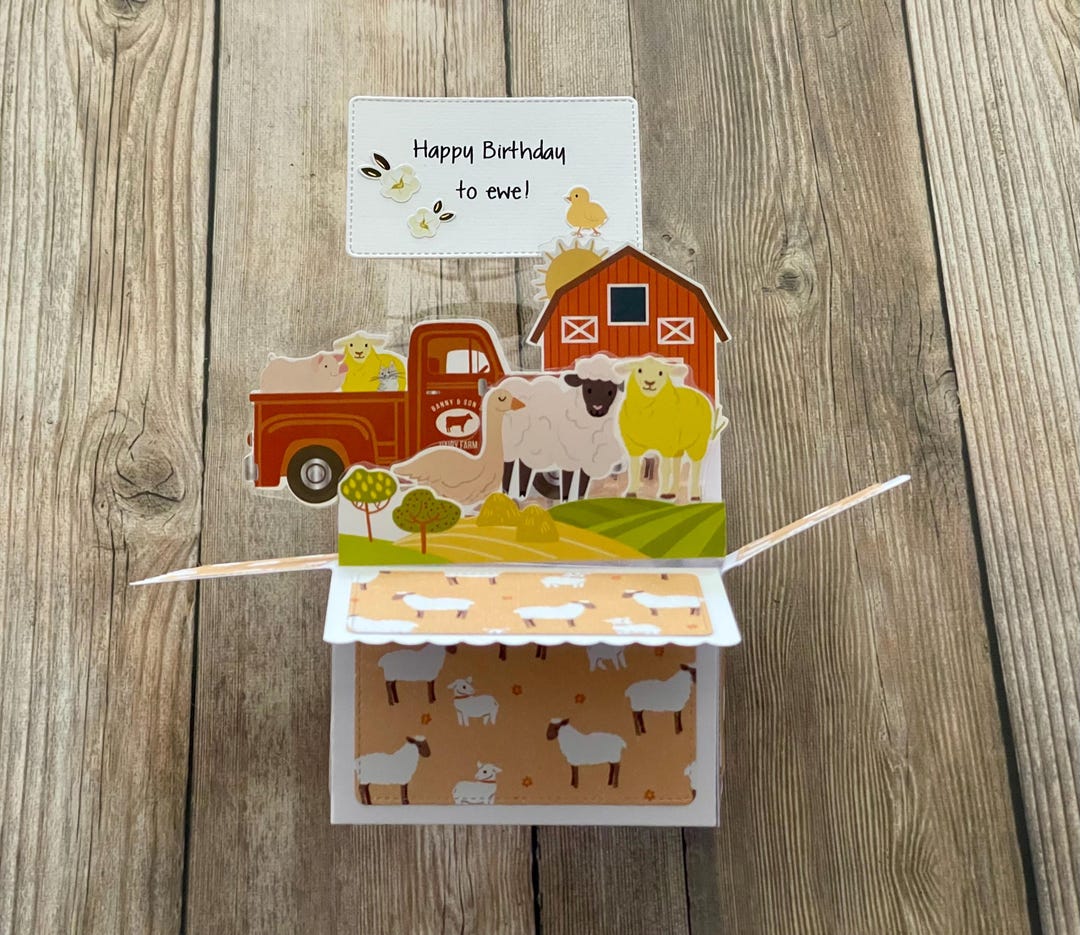 3D Box Pop-up Sheep Birthday Card L Farm Animal Theme L Happy Birthday ...