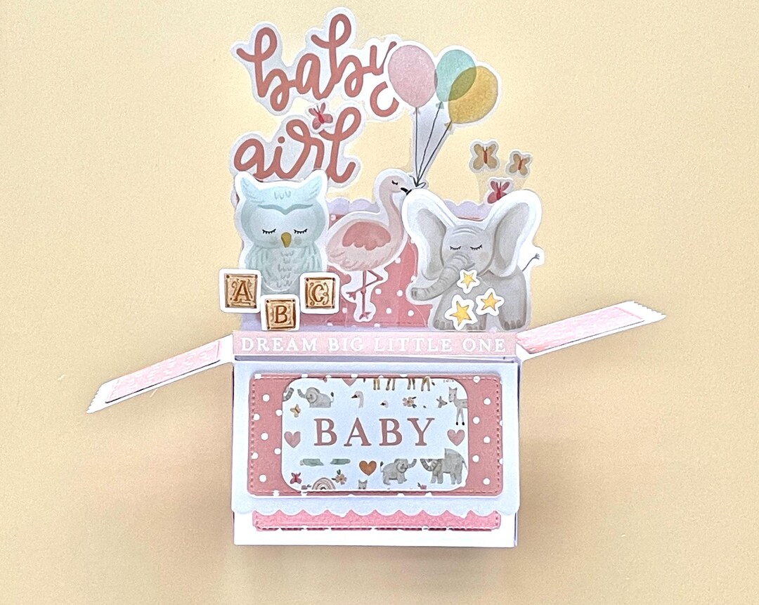3D Box Pop up Baby Girl Card, Baby Shower, Congratulations Expecting ...