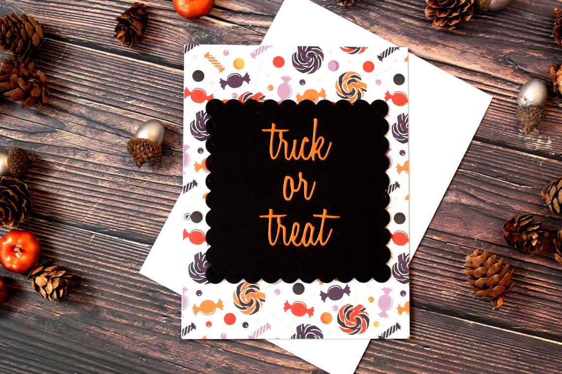 Halloween Card Trick or Treat Candy Orange Black Purple | Etsy