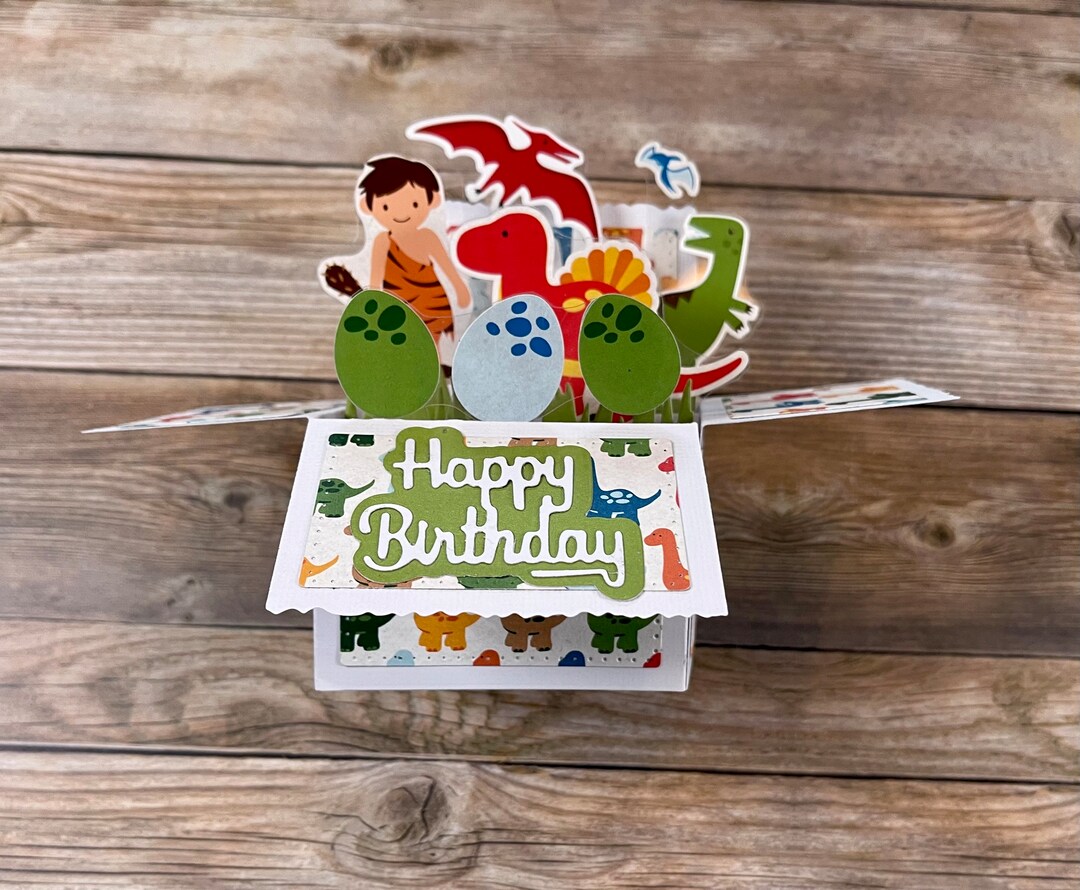 3D Box Pop up Dinosaur Theme Birthday Card L Caveman T Rex Eggs L ...