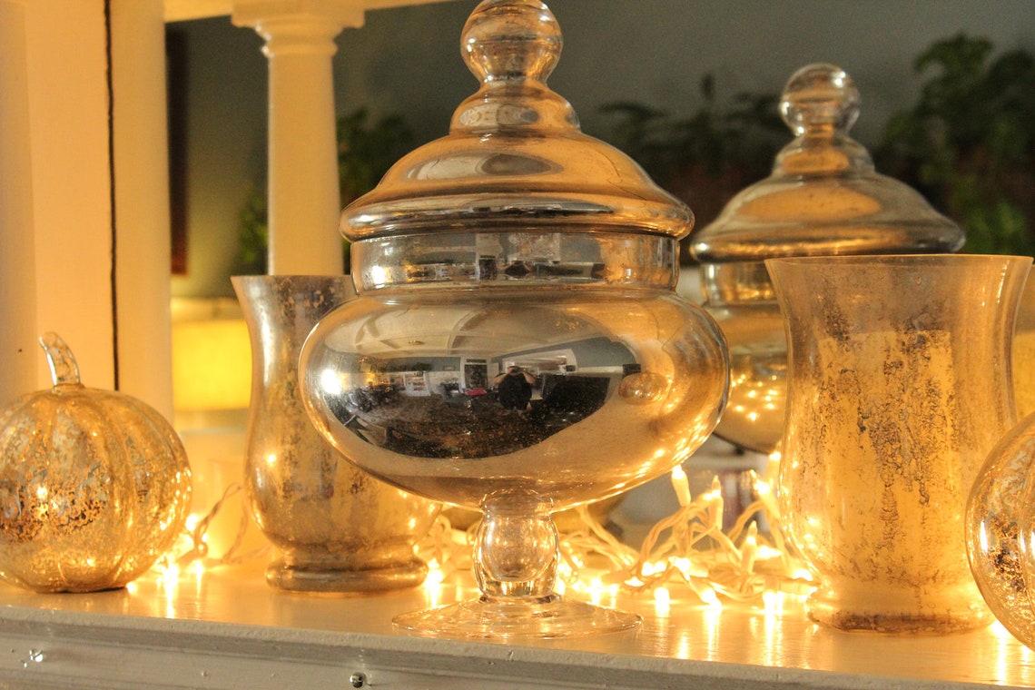 Large Hand Antiqued Mercury Glass Apothecary Jar 15 H X Etsy
