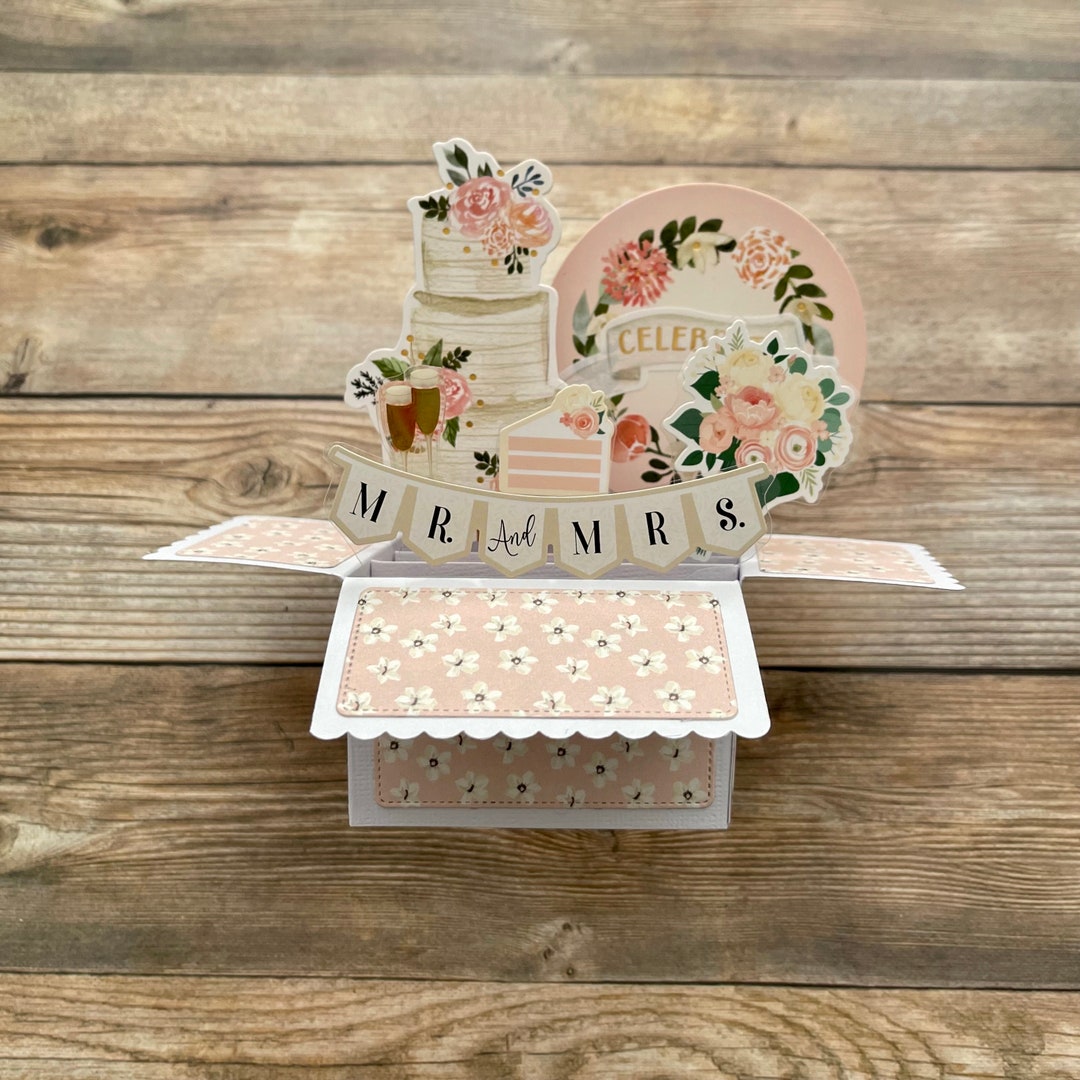 3D Box Pop up Wedding Card Pink White and Green Banner Mr - Etsy