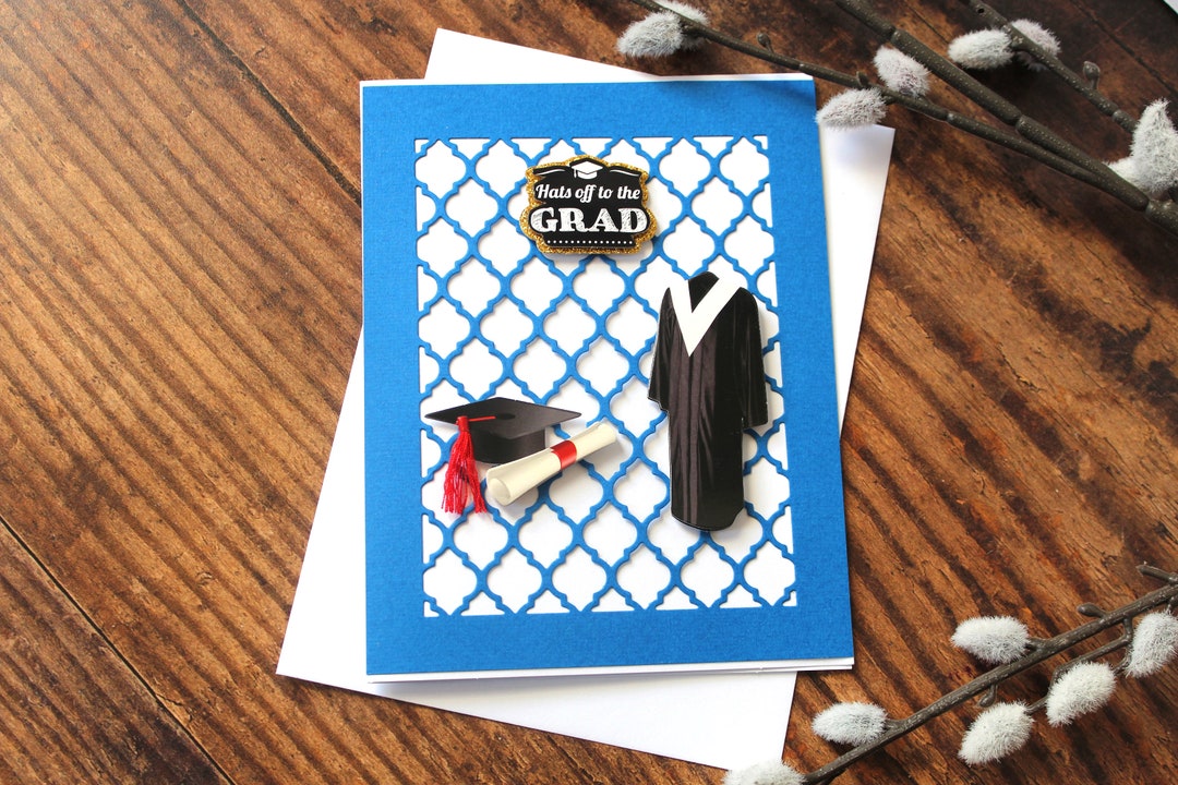 Graduation Card, Congrats, Cap and Gown, Red Black Cream, Glitter ...