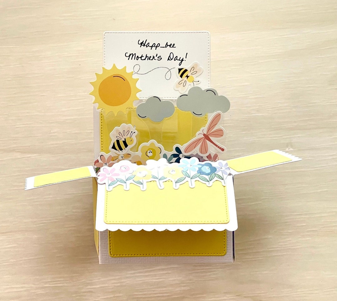 3D Mother's Day Pop up Card, Summer Garden Bee Theme, Yellow White ...
