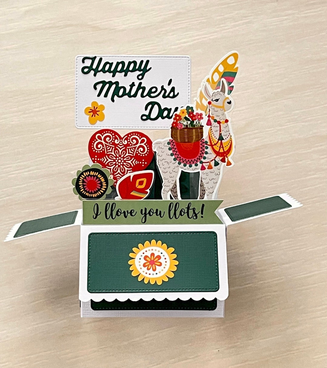 3D Mother's Day Pop up Card, Llama Theme, I Llove You Llots, Dark Green ...