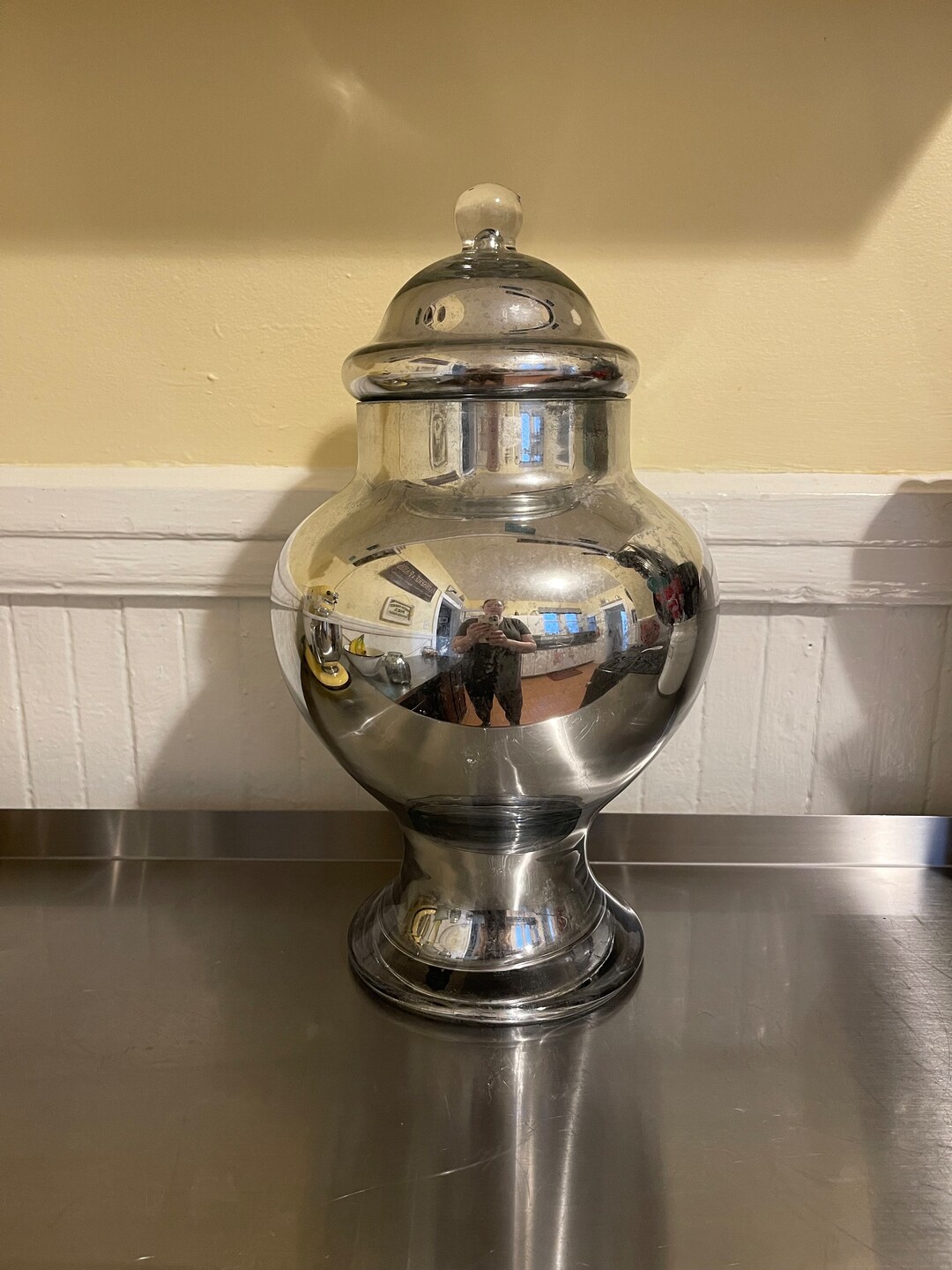 Hand Antiqued Mercury Glass Apothecary Jar Centerpiece Etsy