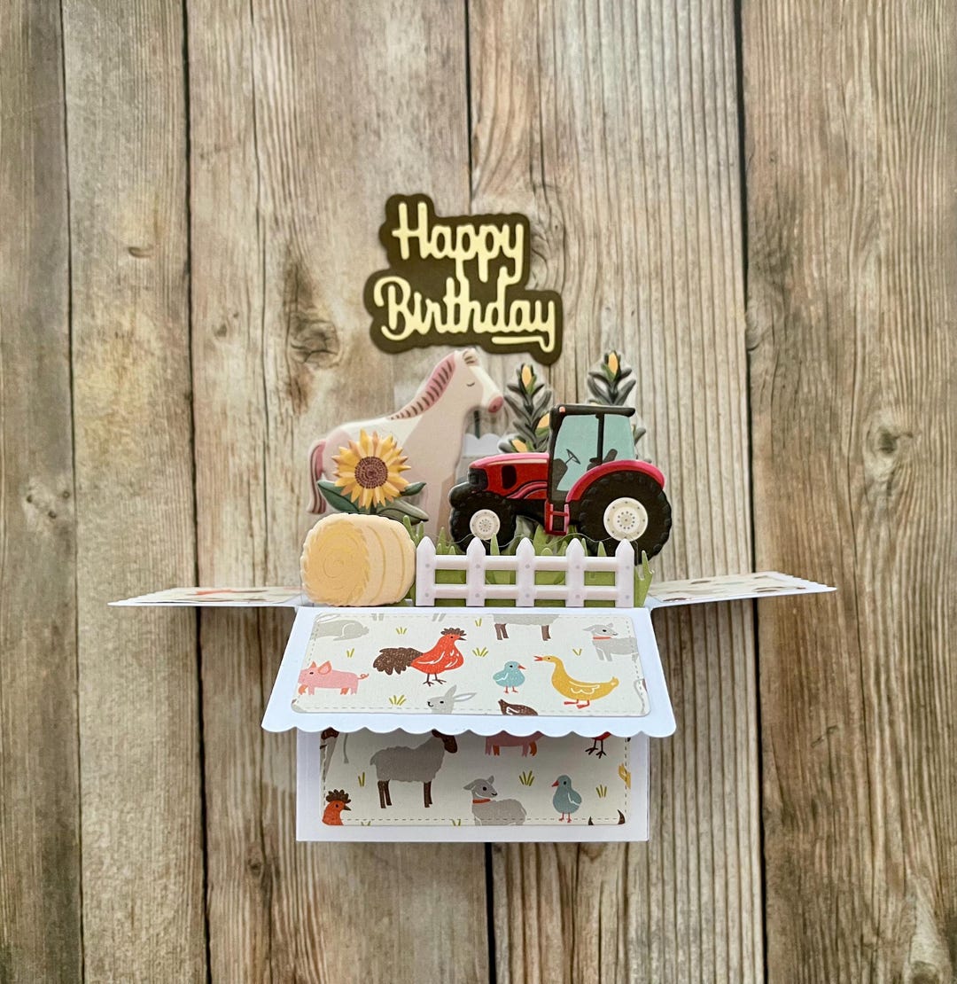 3D Box Pop-up Farm Birthday Card L Country Farm Theme L Happy Birthday ...