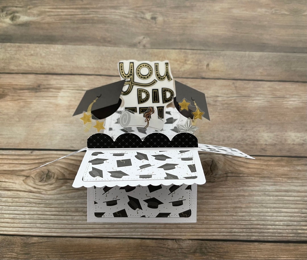 3D Box Pop up Graduation Card, Congratulations, You Did It, Caps ...