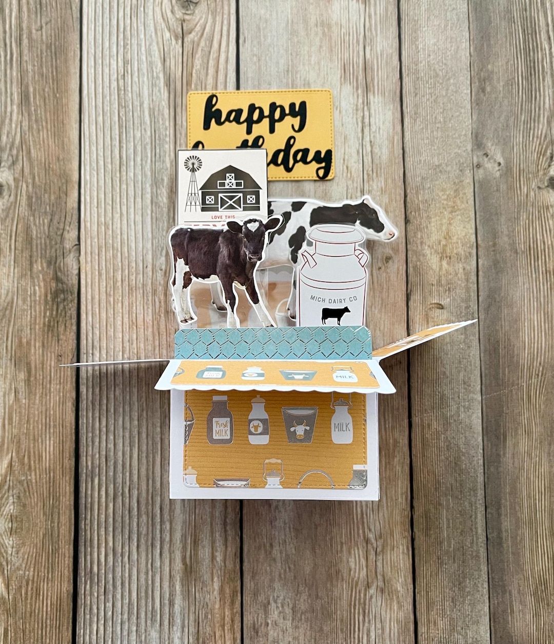 3D Box Pop-up Cow Birthday Card L Farm Animal Theme L Happy Birthday L ...