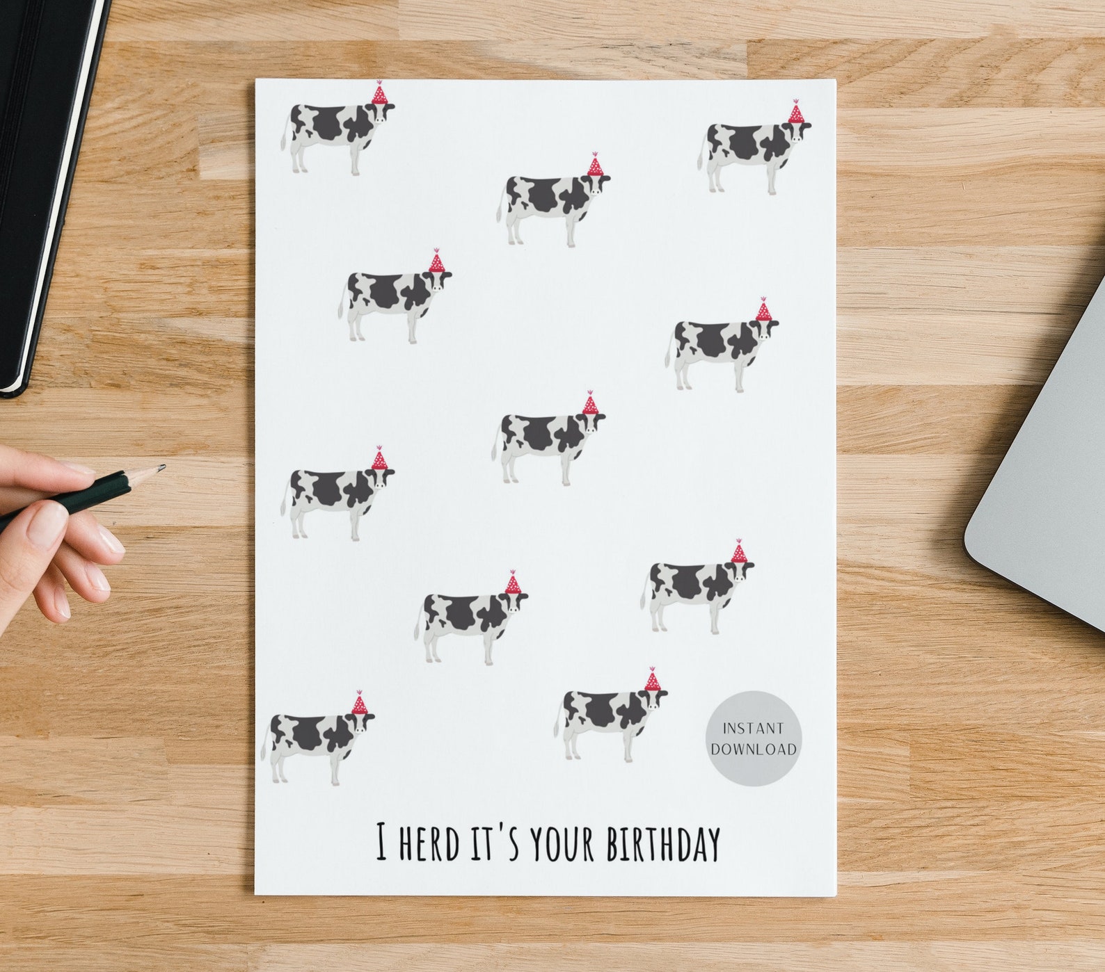 Instant Download Print at Home Birthday Card Cow Pun Herd - Etsy