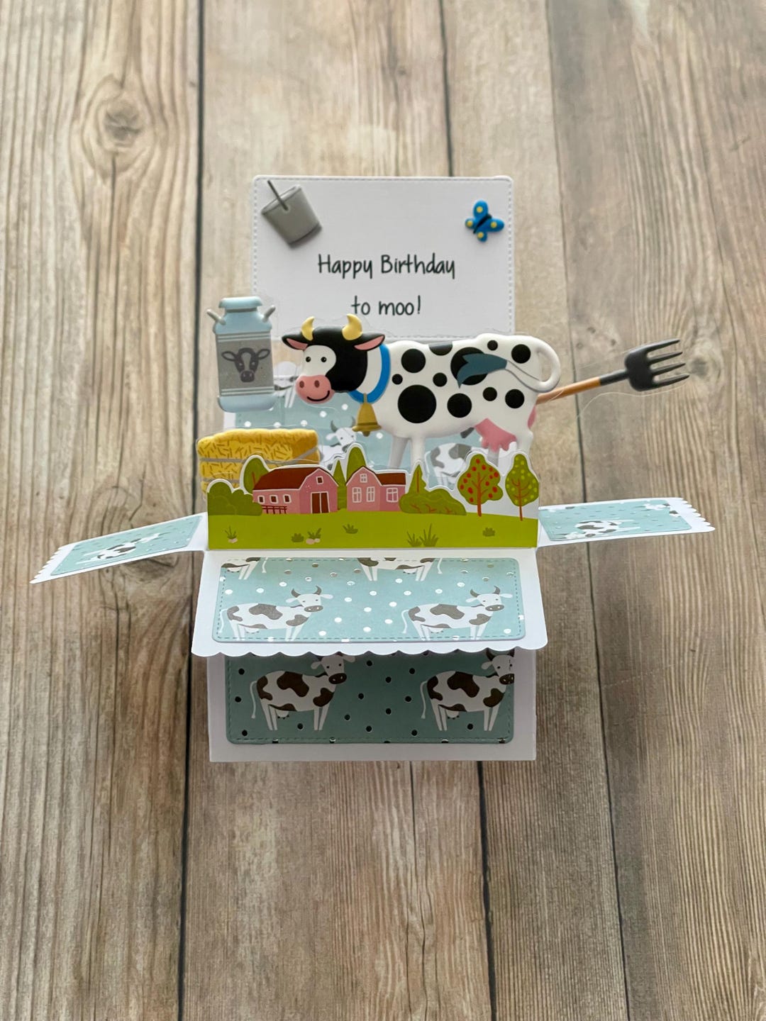 3D Box Pop-up Cow Birthday Card L Farm Animal Theme L Happy Birthday to ...