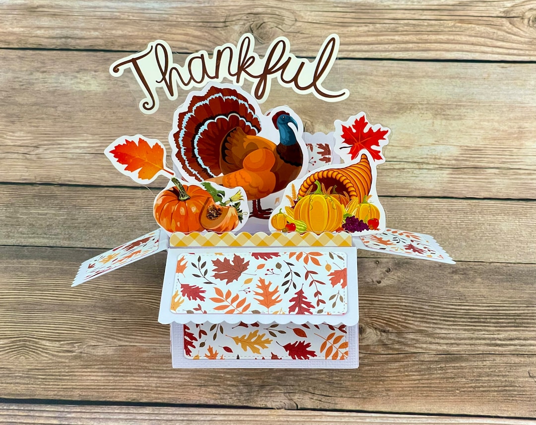3D Box Pop up Vintage Look Thanksgiving Card,turkey Pumpkins Cornucopia ...