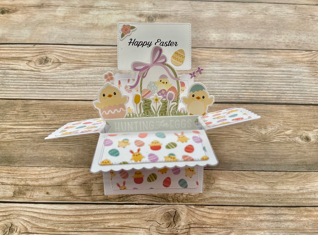 3D Box Pop up Easter Card L Pastel Colors L Chicks Eggs Easter Basket L ...