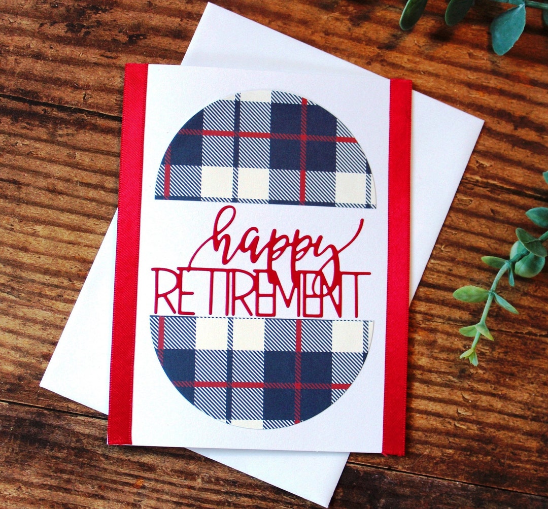 Happy Retirement Plaid Red White Blue Ribbon Blank Inside - Etsy