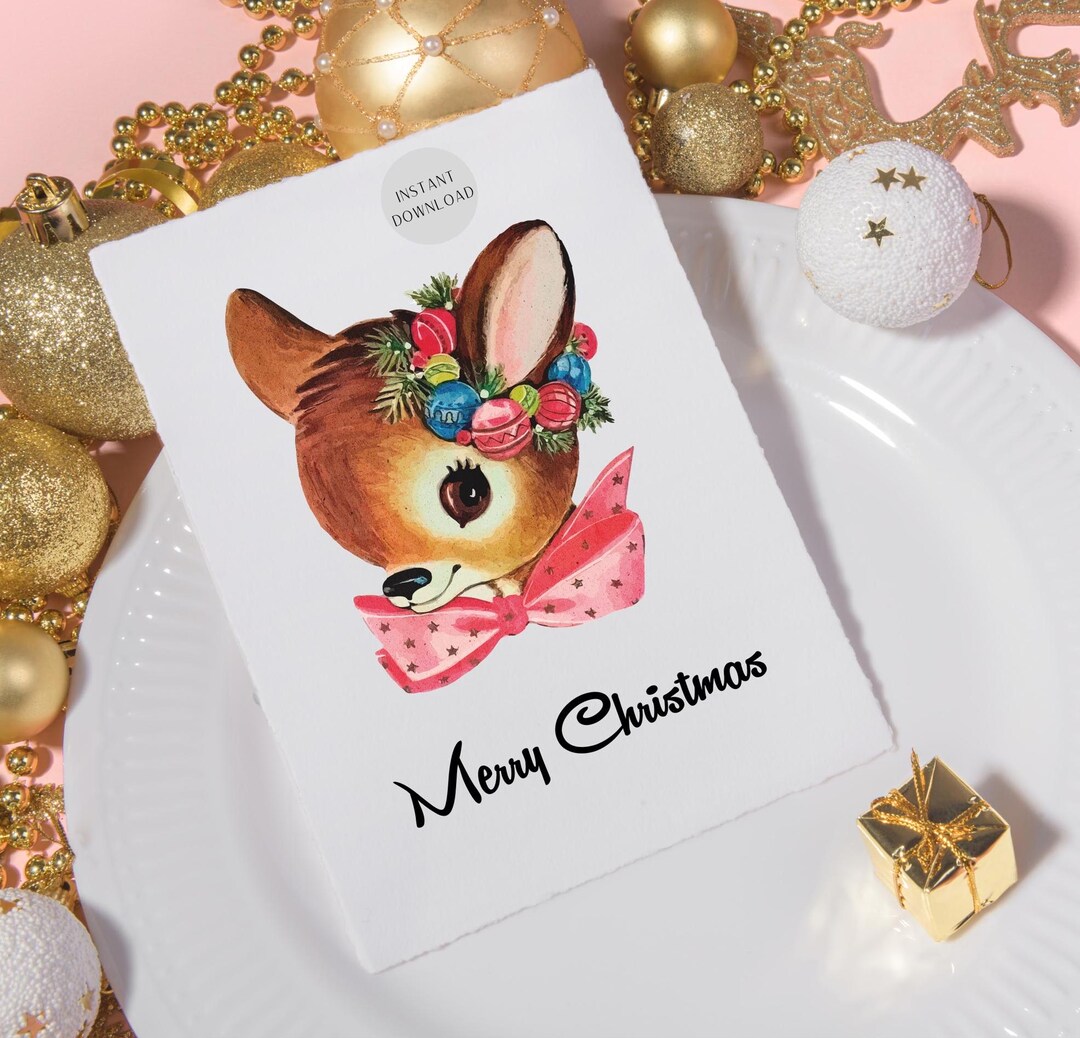 Retro 50s Style Car Christmas Greeting Card L 5x7 Card L Instant ...