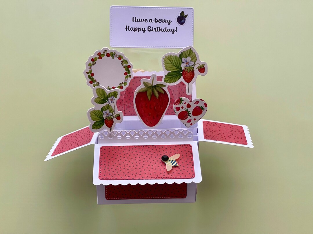 3D Box Pop up Birthday Card, Berry Pun Theme, Have a Berry Happy ...