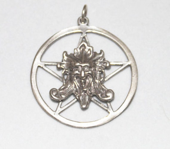 GREEN MAN Pentacle Pentagram Wiccan Pagan Jewelry Sterling | Etsy