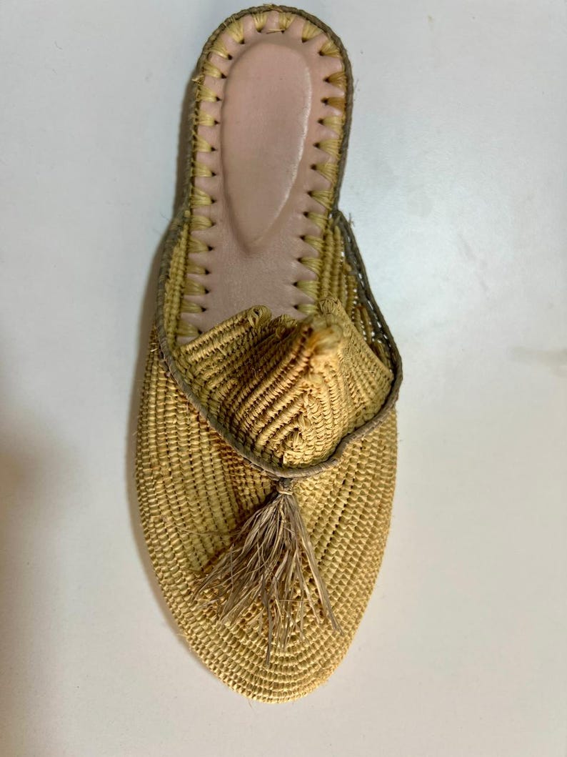 Handmade Moroccan Raffia Slipper | Natural Woven Slides | Moroccan Gift ...