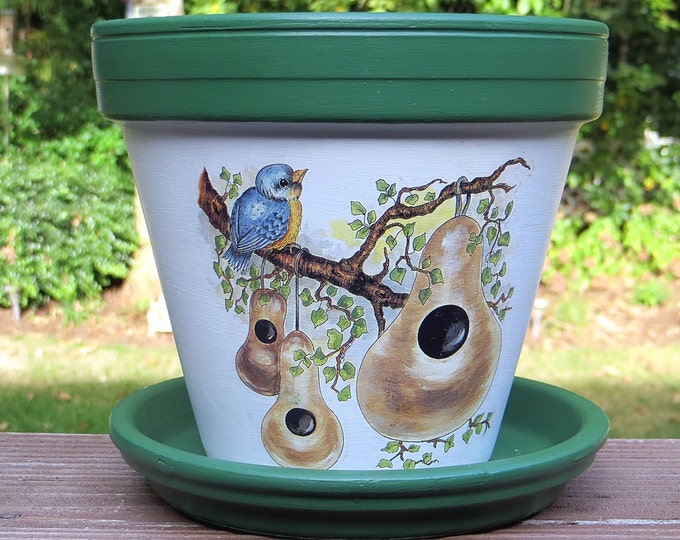 Bluebird and Gourds Painted Flower Pot - Etsy