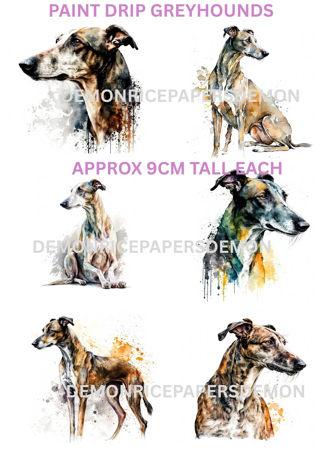 UK A4 Laser Printed Decoupage Rice Paper Watercolour Greyhounds - Etsy