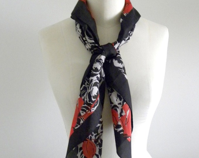 Vintage Liz Sinclair Red White and Black Large Scarf Made It - Etsy