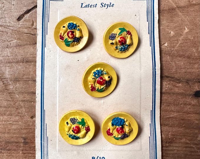 Set of 7 Vintage Hand Painted Ceramic Buttons - Two Hole White With Red ...