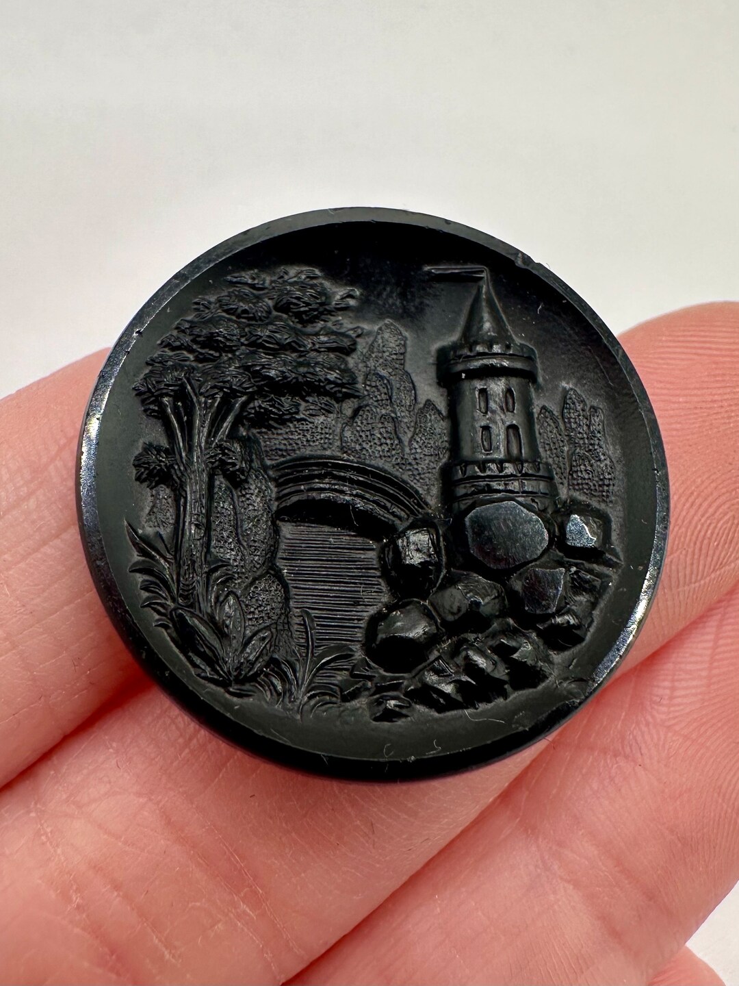 Antique Rare 1800s Large Deknatel Black Glass Picture Button Dec 28 ...