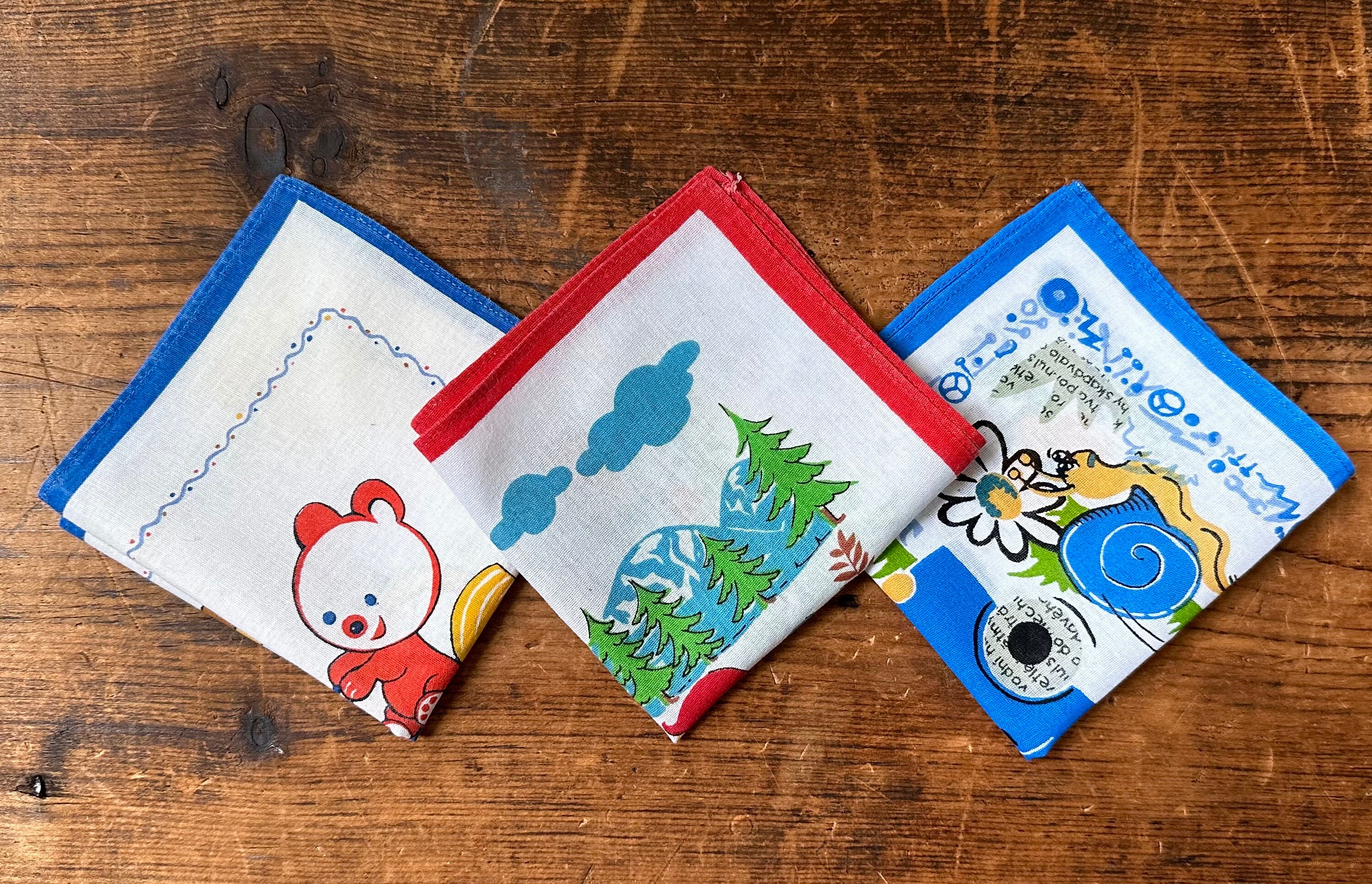 Three Vintage Children’s Handkerchiefs - Lot of 3 Colorful Kids Hankies ...