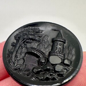 Antique Rare 1800s Large Deknatel Black Glass Picture Button Dec 28 ...